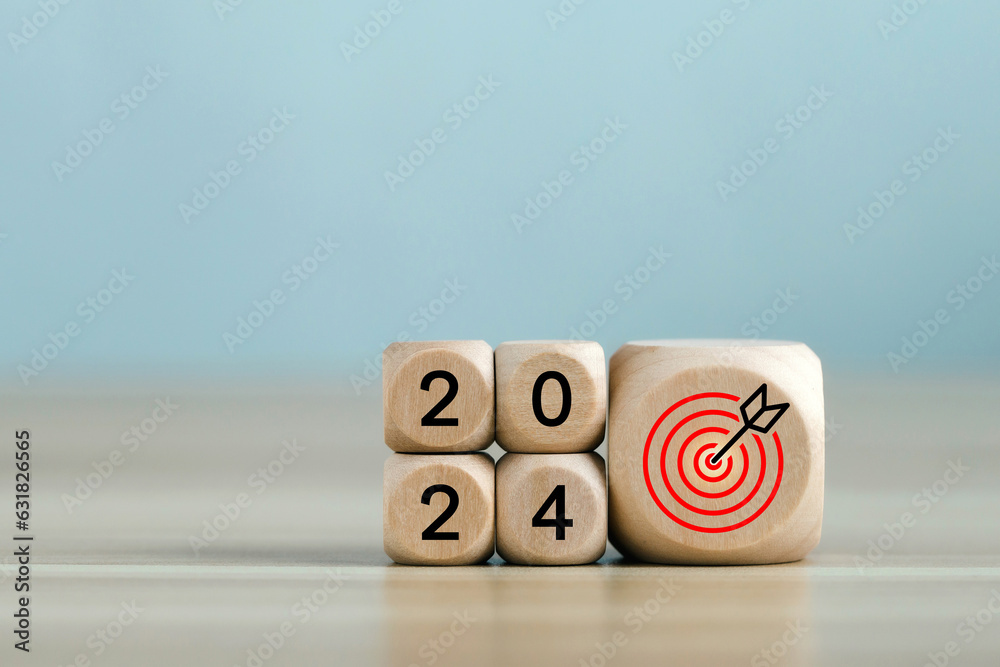 2024 year with the target which prints screens on wooden cube blocks ...