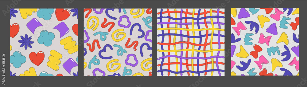 Set Modern bubble shapes seamles pattern for swiss minimal style design ...