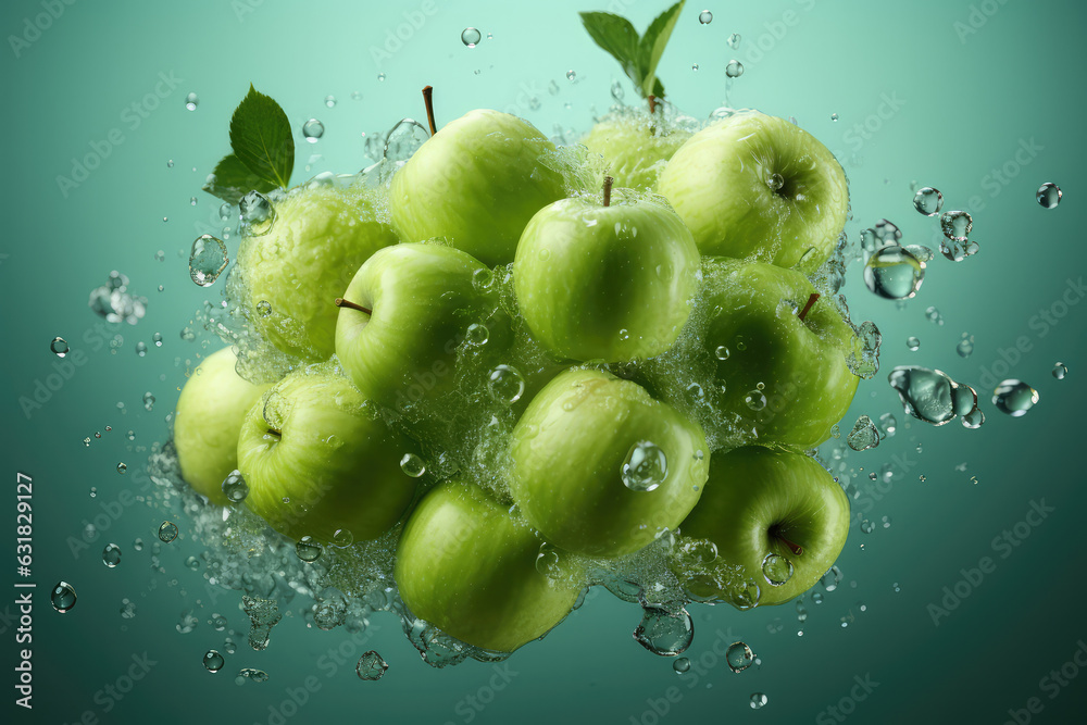 "Ethereal Apple Cascade: Falling Green Apples Amidst Pastel Green Hues ...