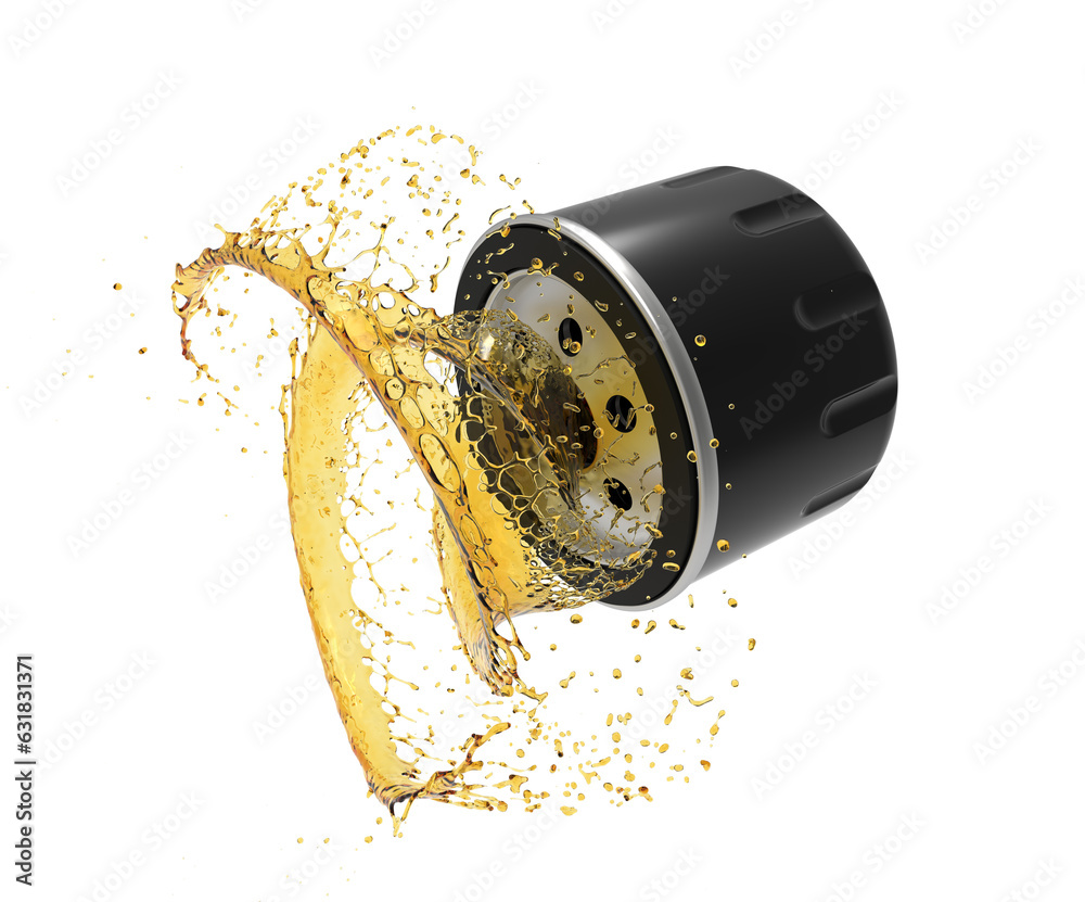 Car oil filter with oil splash on transparent background. Concept for ...