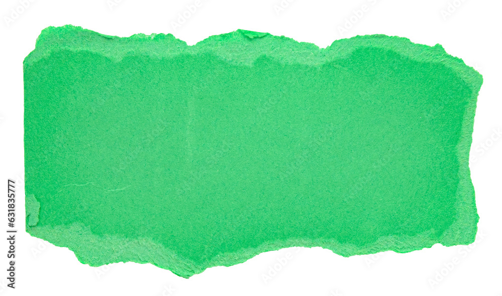 Single piece of isolated torn ripped crumpled blank green paper with ...