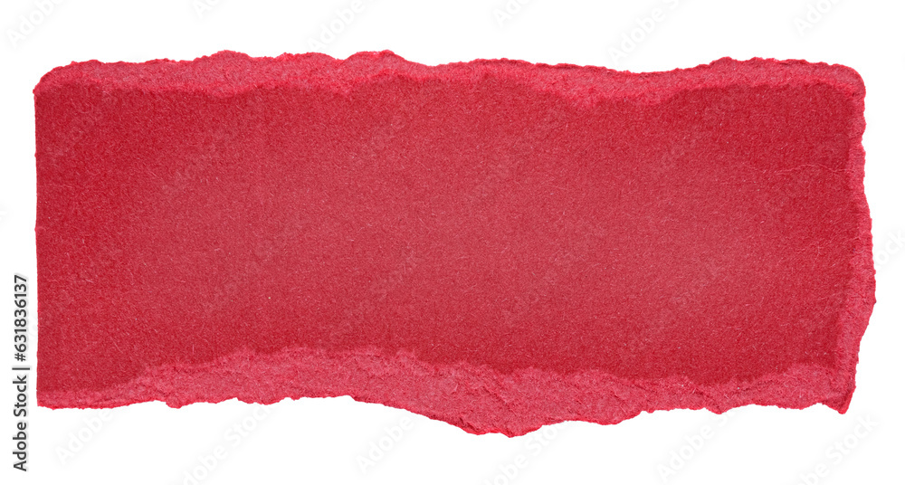 Single piece of isolated ripped crumpled blank vivid red paper with ...