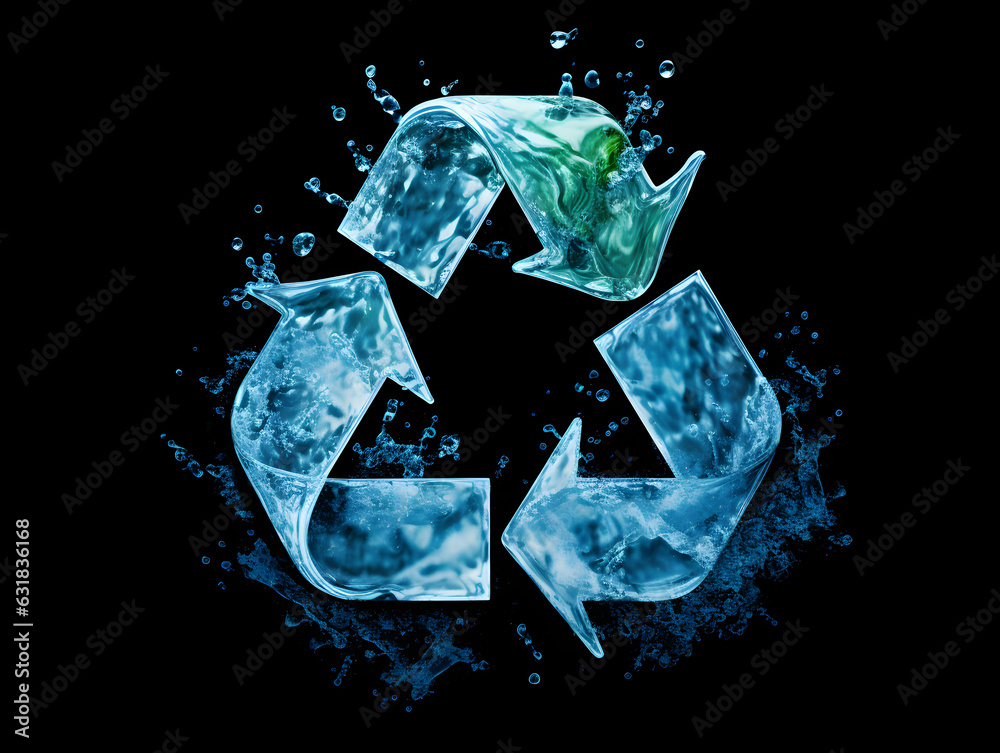 recycling symbol made of water, protect the sea from plastic, upcycling ...