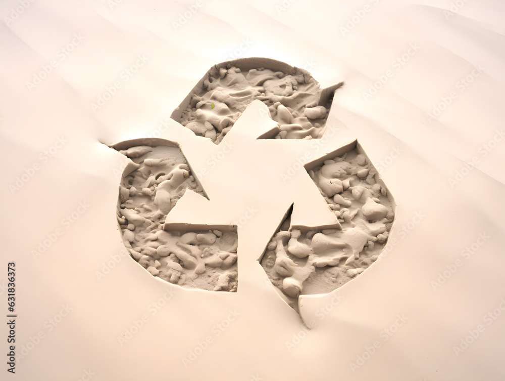recycling symbol made of sand, upcycling symbol at the beach, sand and ...
