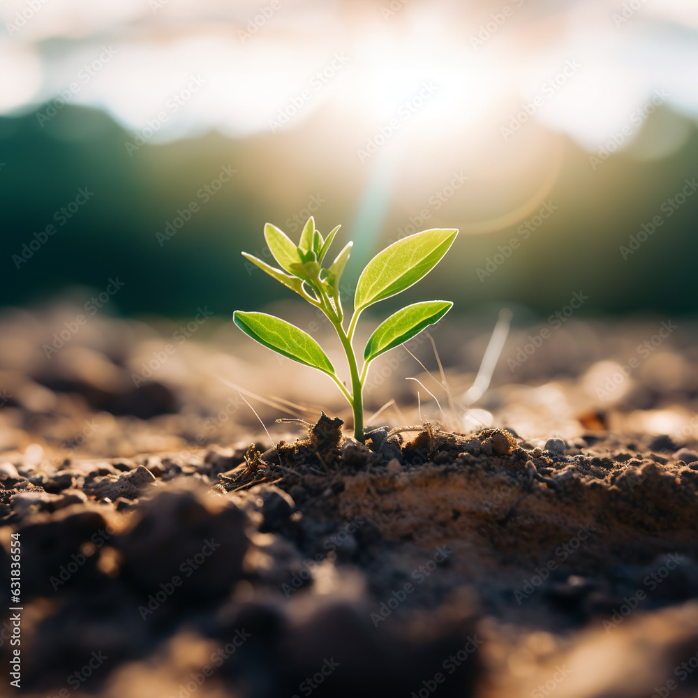 sprout growing in desert, plant growth, nature taking over, hope for ...