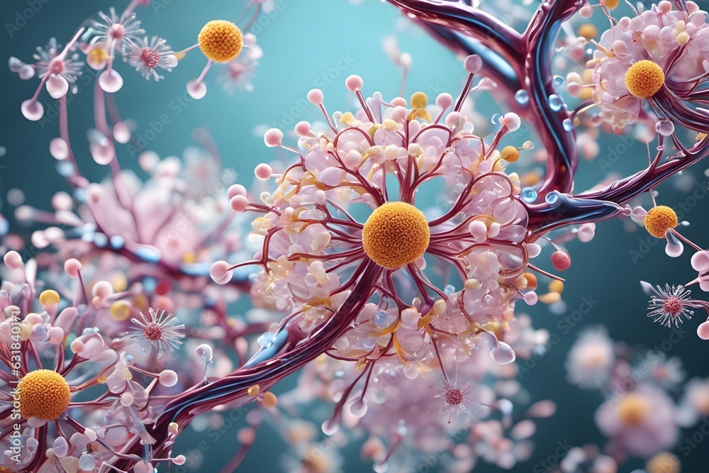 flower with dew drops.Unite nature's beauty with molecular intricacy. A ...