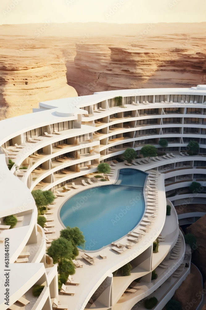 Minimalist desert resort merging architecture with landscape ...