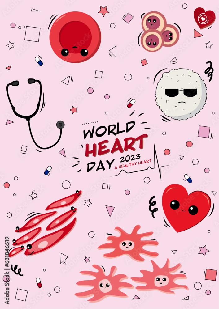 A cheerful editable doodle art style poster for World Heart Day with ...