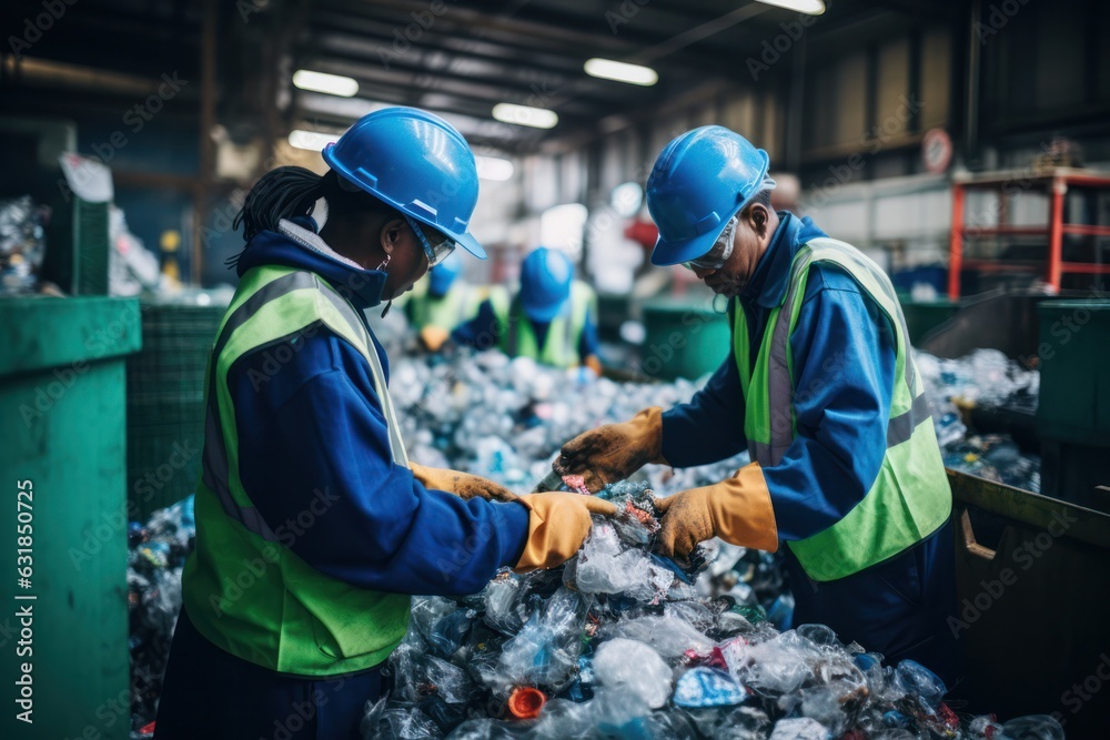 plastic recycling plant recycling efforts portrait workers sorting city ...