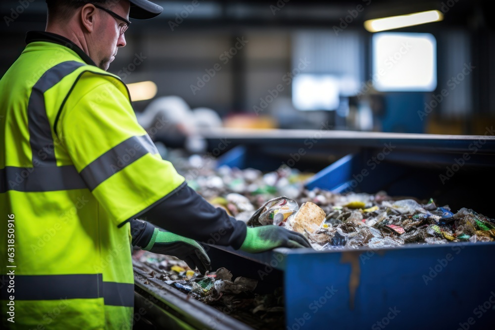 plastic recycling plant close up worker hands sort and process city ...