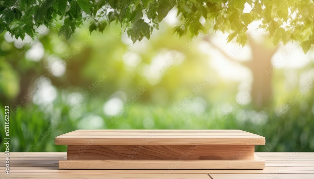 Empty Blank Light Brown Wooden Table Top Podium Stand Platform with ...