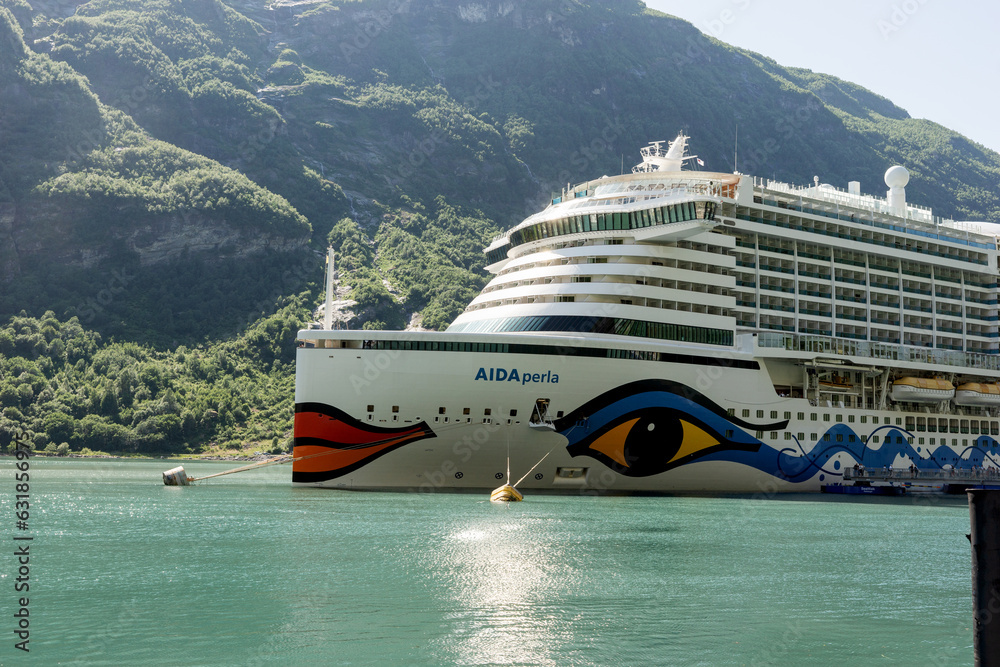 AIDA perla cruise ship is in the Geirangerfjord. Norway. June 26, 2023 ...