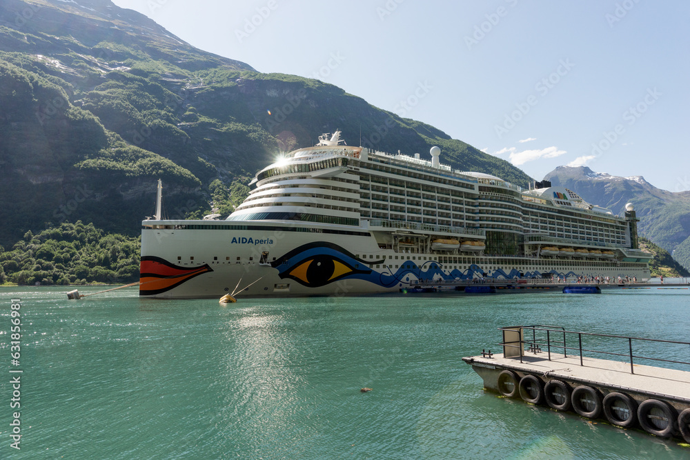 AIDA perla cruise ship is in the Geirangerfjord. Norway. June 26, 2023 ...