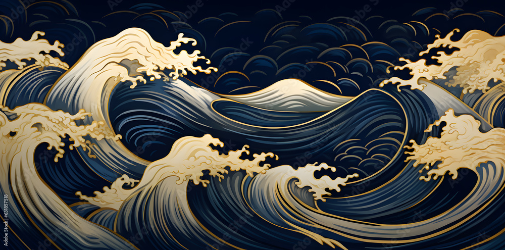 Wallpapers and textile patterns vintage a gold wave pattern on a black ...
