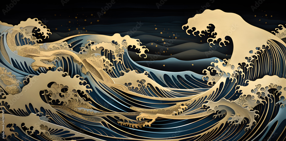 Wallpapers and textile patterns vintage a gold wave pattern on a black ...