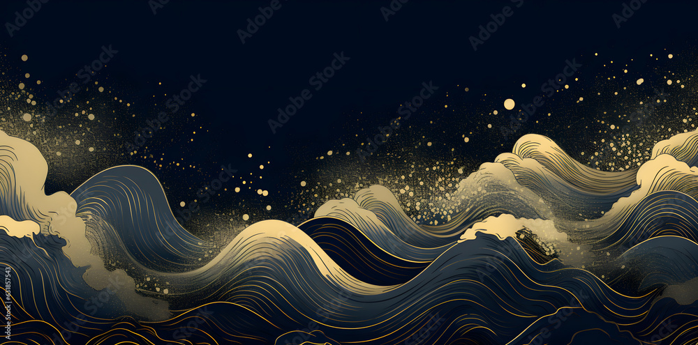 Wallpapers and textile patterns vintage a gold wave pattern on a black ...