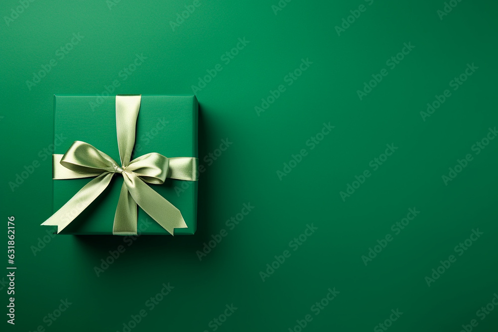 Green paper gift box on green background. Green friday, sustainable ...