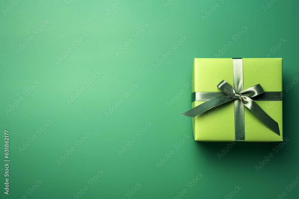 Green paper gift box on green background. Green friday, sustainable ...