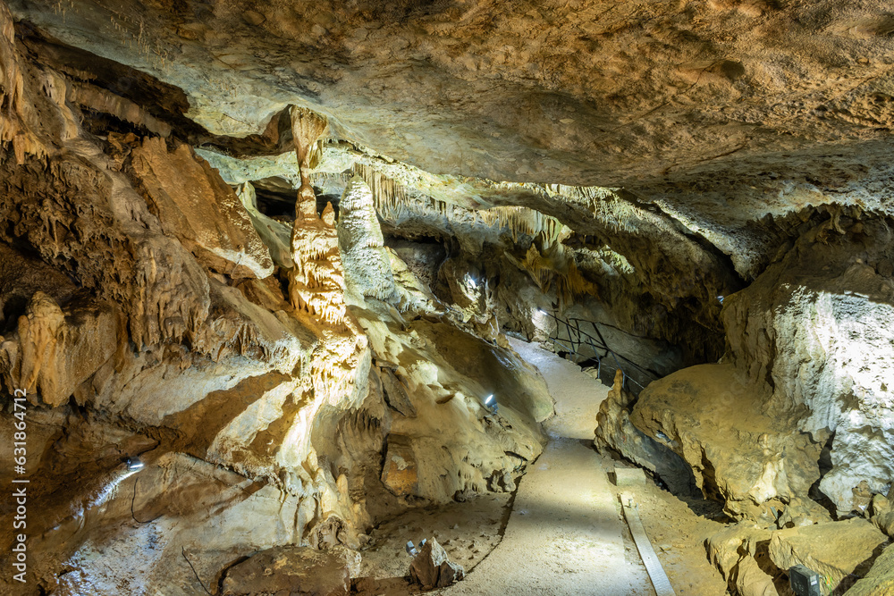 open public area of underground cave network in Belgium Ardennes called ...