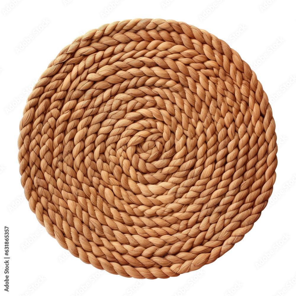 Round braided placemat isolated on transparent, seen from the front ...