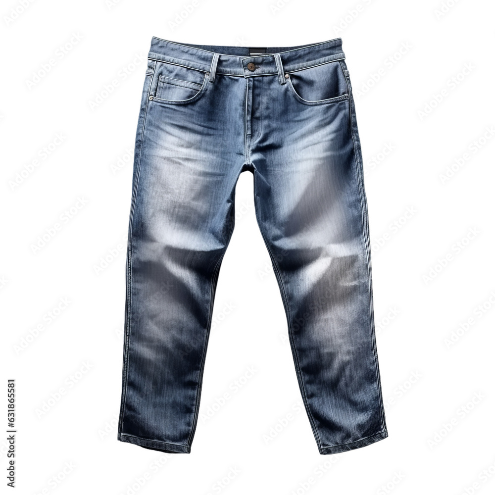 Beautiful blue jeans, worn out and wrinkled isolated on transparent ...
