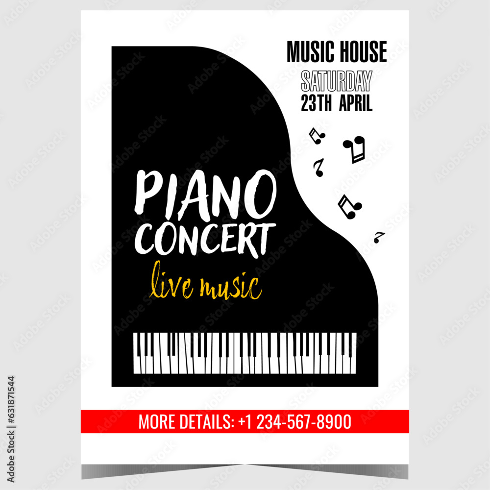Piano concert invitation flyer, promo banner or poster with black grand ...