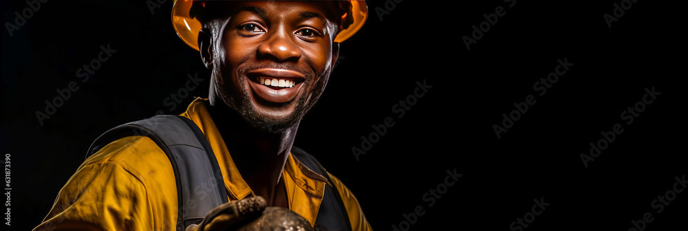 Captivating Congolese gold miner, radiant smile, wearing headlamp ...