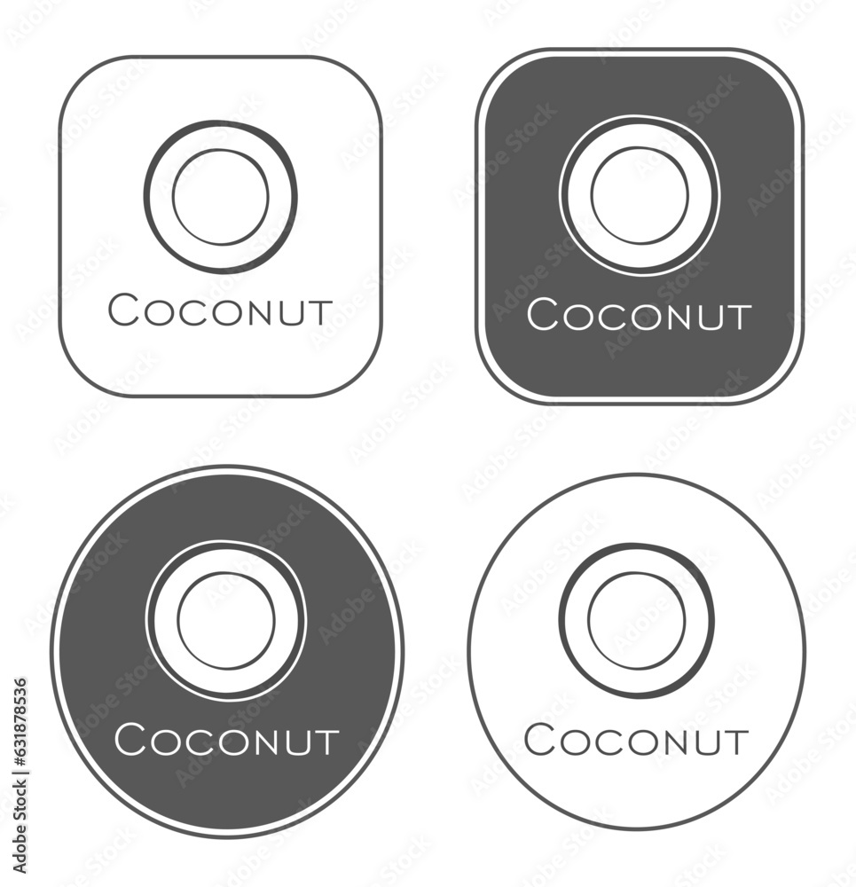 Fototapeta Szablon etykiety kokosowej ustawiony w czarno -biały. Symbol ...