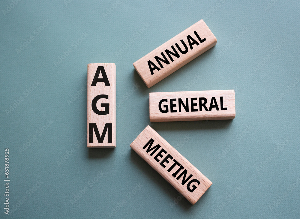AGM - Annual general meeting symbol. Concept word AGM on wooden cubes ...