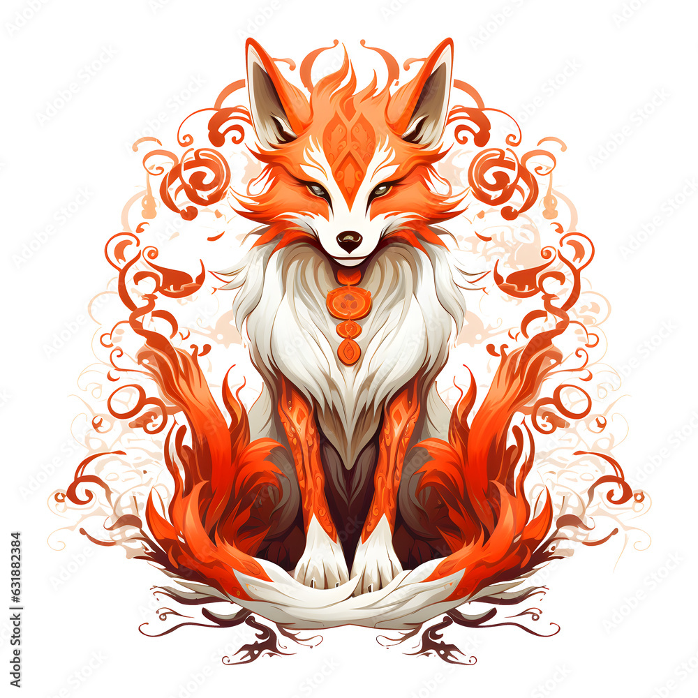 Cartoon clipart of Kitsune (Japanese fox spirit), transparent ...