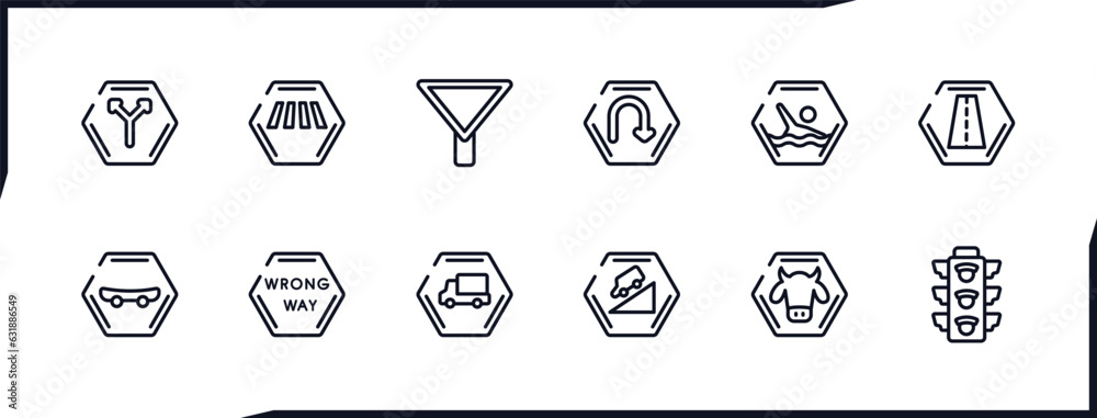 set of traffic signs outline icons. thin line icons such as y ...