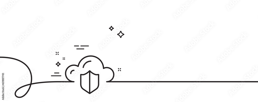 Cloud computing protection line icon. Continuous one line with curl. Internet data storage sign ...