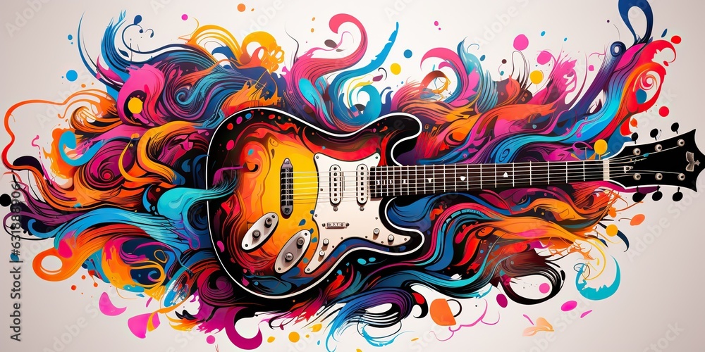 AI Generated. AI Generative. Draw paint sketch watercolor muisc guitar ...