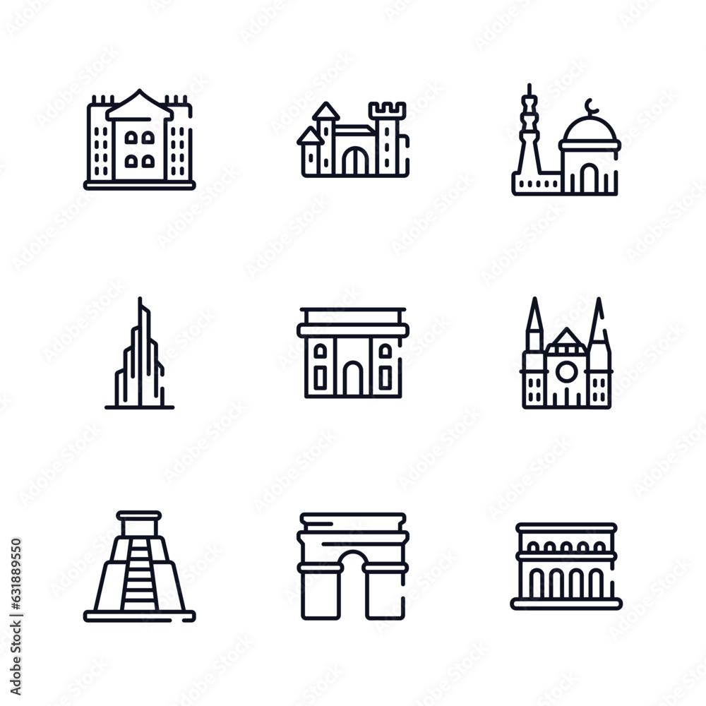 set of monuments outline icons. thin line icons such as _icon10 ...