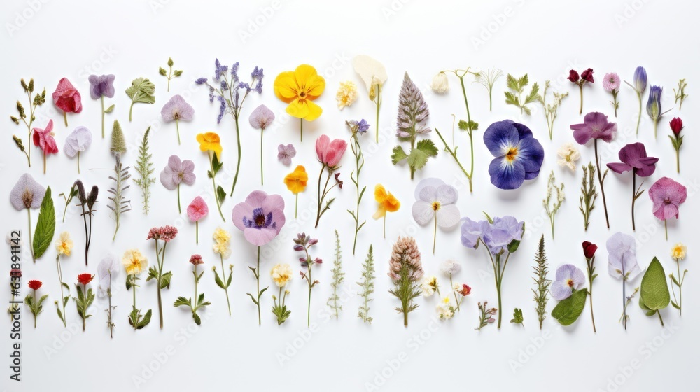 Collection of pressed flowers isolated on transparent background. Roses ...