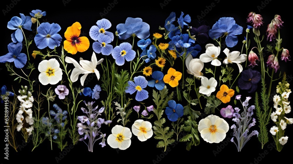 Collection of pressed flowers isolated on transparent background. Roses ...