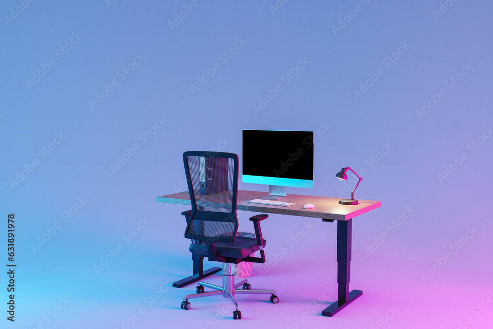 pc office workplace on isolated infinite background; workload stress ...