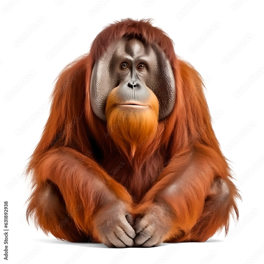 huge orang utan sitting comfortably, isolated background, png Stock ...