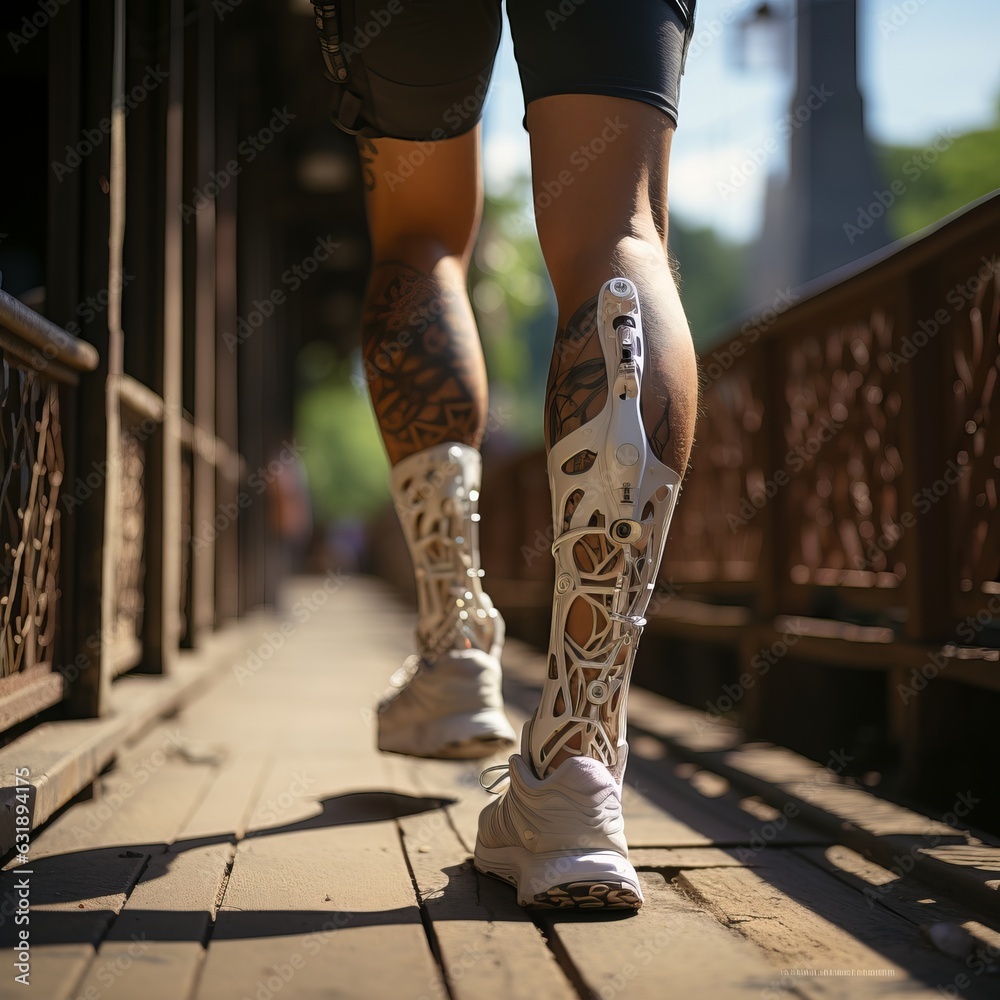 Bionic leg prosthesis on male legs. Disability with the musculoskeletal ...