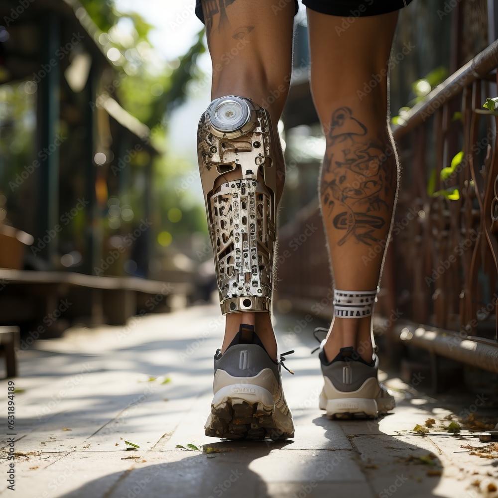 Bionic leg prosthesis on male legs. Disability with the musculoskeletal ...