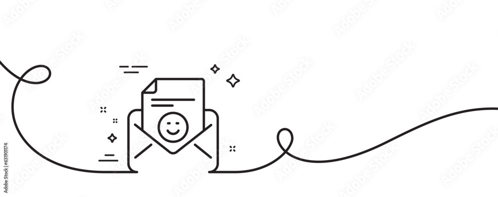 Smile mail line icon. Continuous one line with curl. Positive feedback ...
