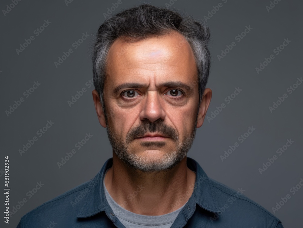 Serious mature man front mugshot on gray background Stock Photo | Adobe ...