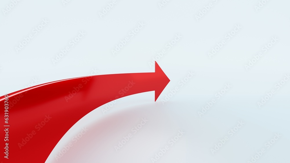 3d render, abstract curvy red ribbon with arrow tip, isolated on white ...