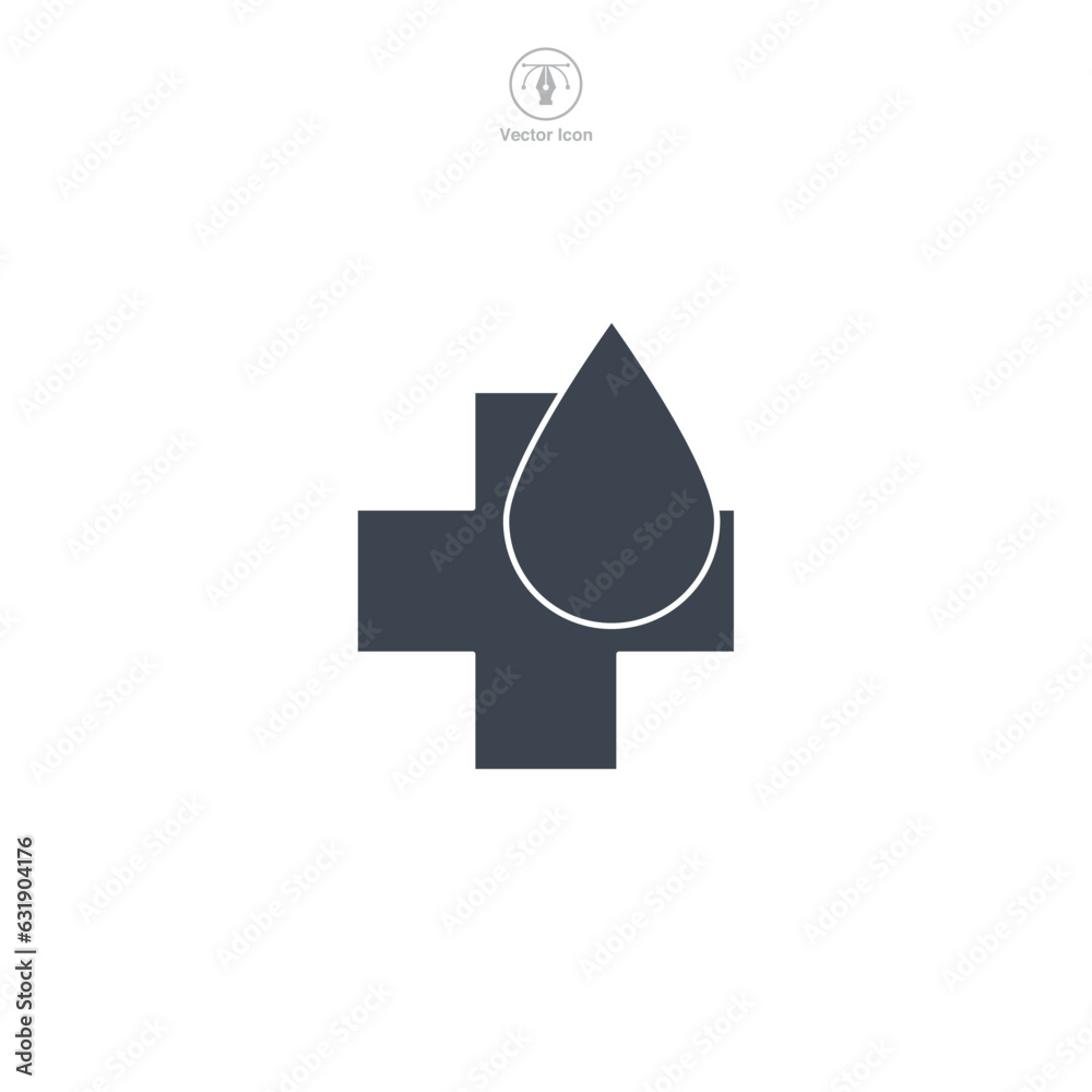 Blood Drop with Cross icon symbol vector illustration isolated on white ...