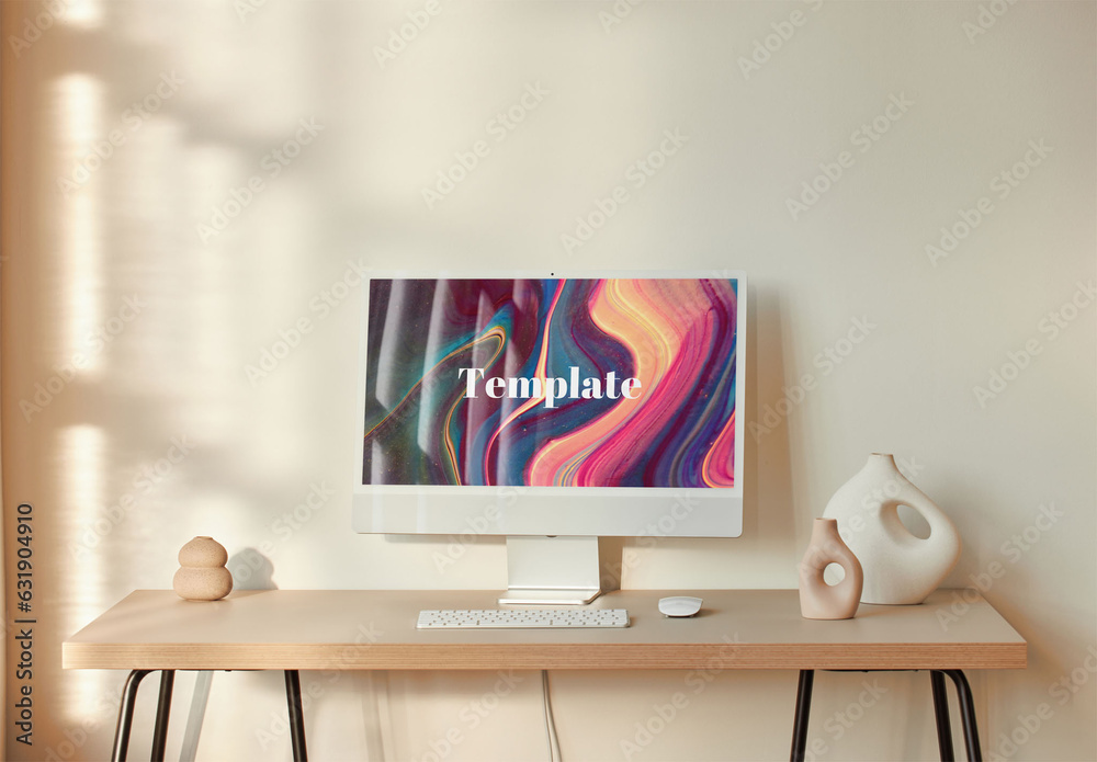 Mockup of all in one desktop computer with customizable monitor on ...