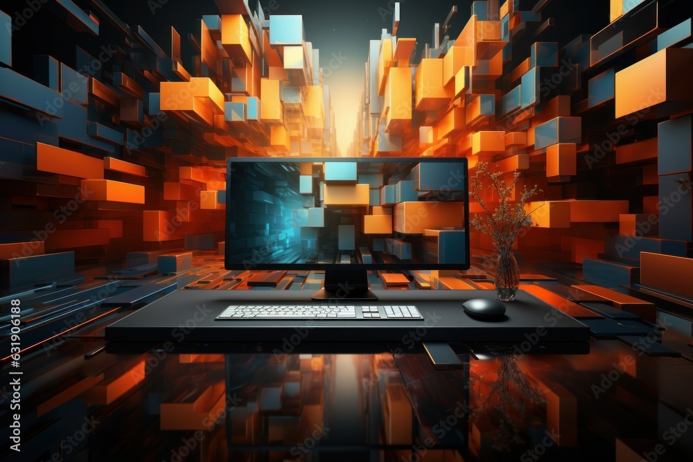 Abstract modern digital colorful art made with monitor and monitor ...