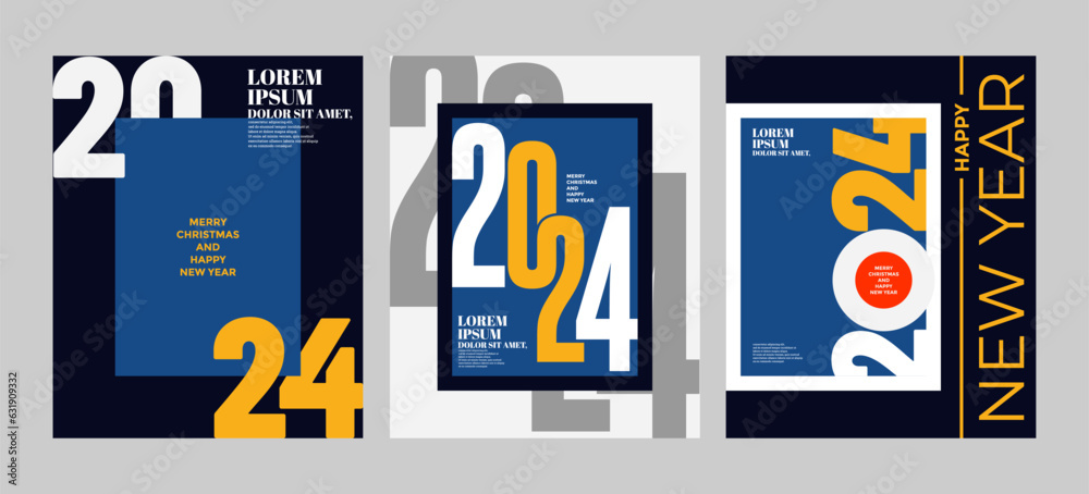 2024 colorful set of Happy New Year posters. Abstract design typography ...