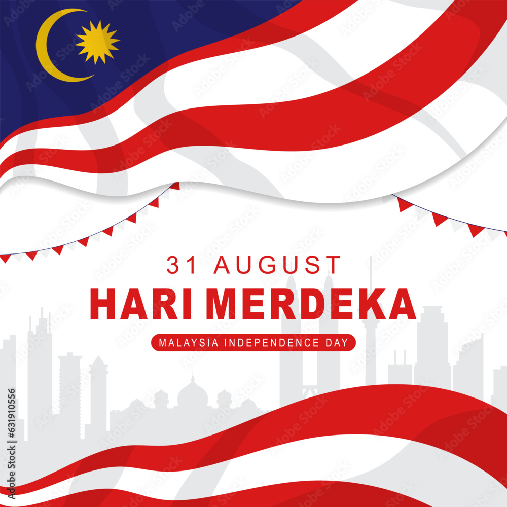 flat cartoon greeting Hari Merdeka Malaysia, which means Malaysia ...