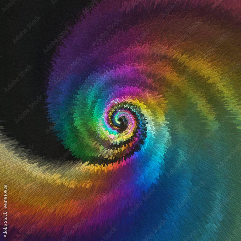 exploding extruding multi-coloured spiral in full rainbow colours of ...