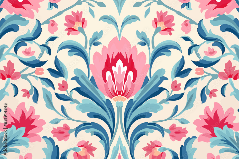 Floral fabric pattern. Ethnic flowers ornate elegant luxury style. Art ...